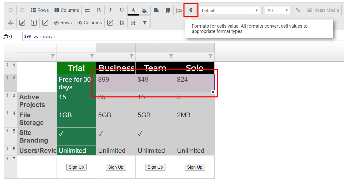 How to create a pricing table? – PubyDoc – Data Tables and Charts WordPress Plugin