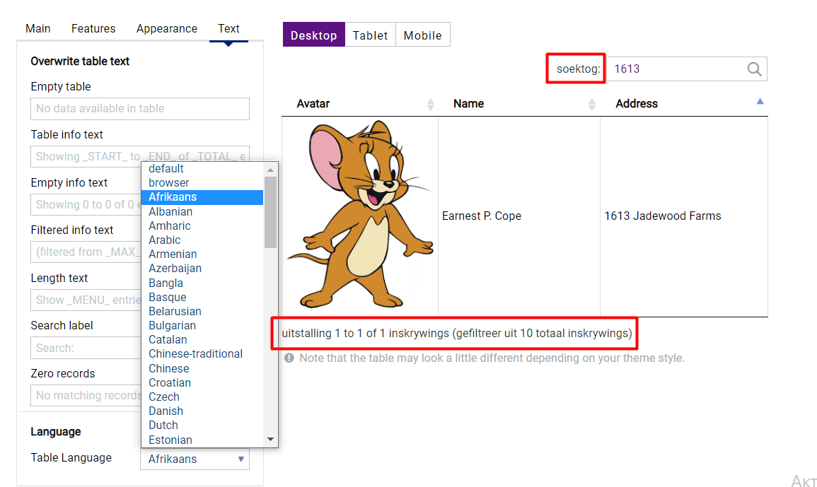Overwrite Table Text And Language Pubydoc Data Tables And Charts Wordpress Plugin
