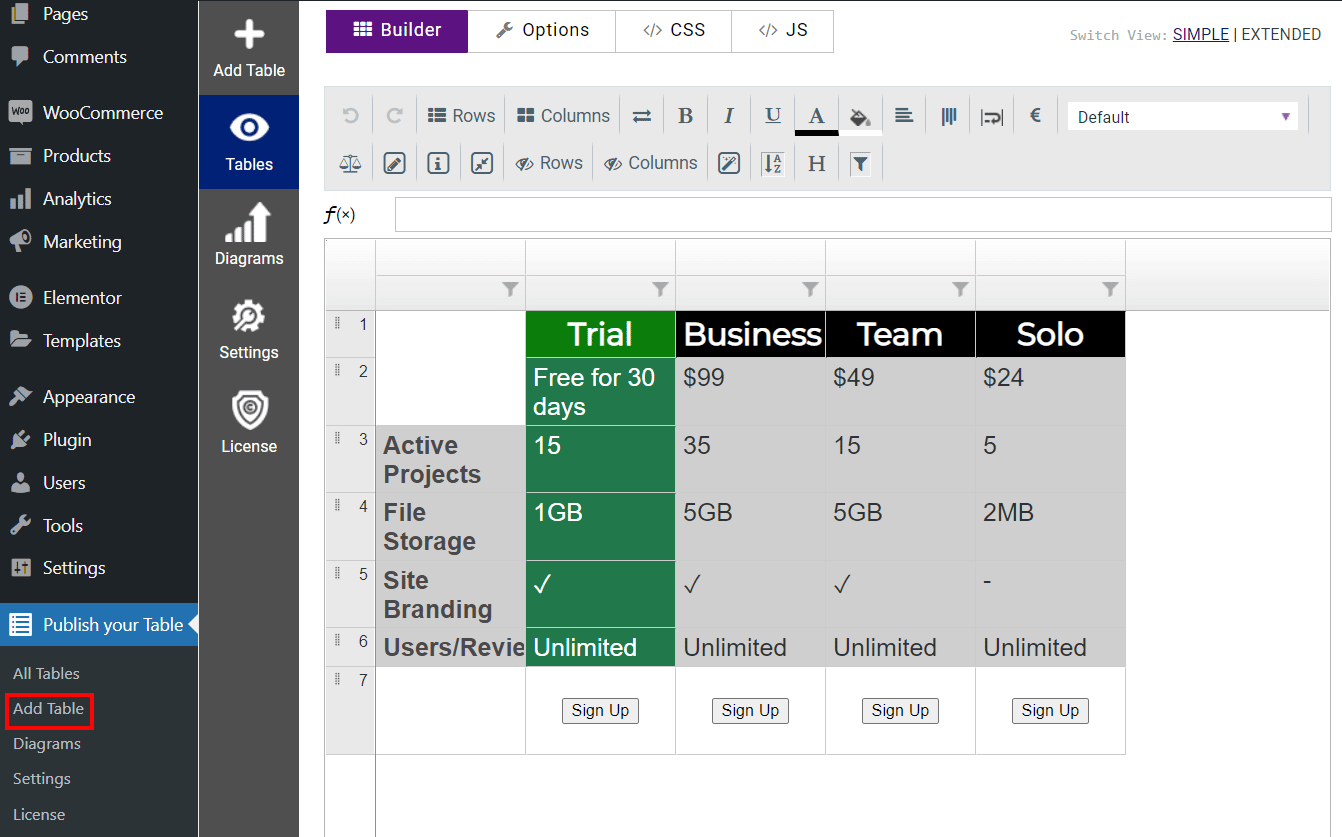 How to create a Pricing Table without coding skills? - PubyDoc - Data Tables and Charts ...