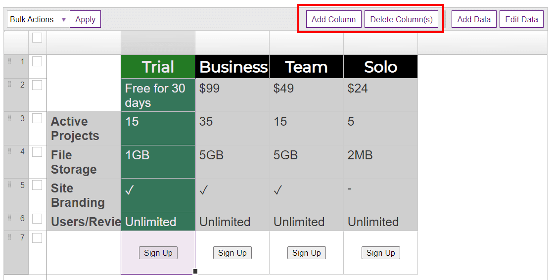 How to create a Pricing Table without coding skills? - PubyDoc - Data Tables and Charts ...